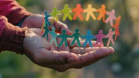 Visualizing Unity And Diversity With A Colorful Paper Chain Of Human Figures Held In Hands