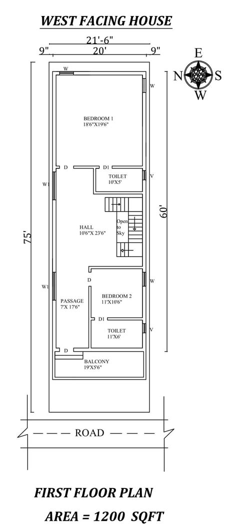 21 6 X75 Single Bhk West Facing First Floor House Plan As Per Vastu