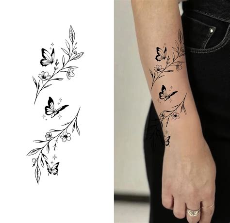 Minimalist Floral Tattoo Design Botanical Line Art Digital Download