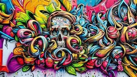 Premium Photo Multicolored Skull Graffiti On The Wall