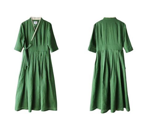 린넨 본 철릭 그린