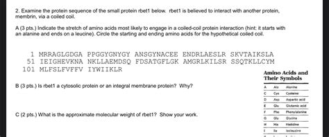Solved 2 Examine The Protein Sequence Of The Small Protein Chegg Com