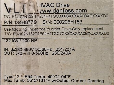 Used Danfoss Fc 102n132 Frequency Regulator Hos Bv