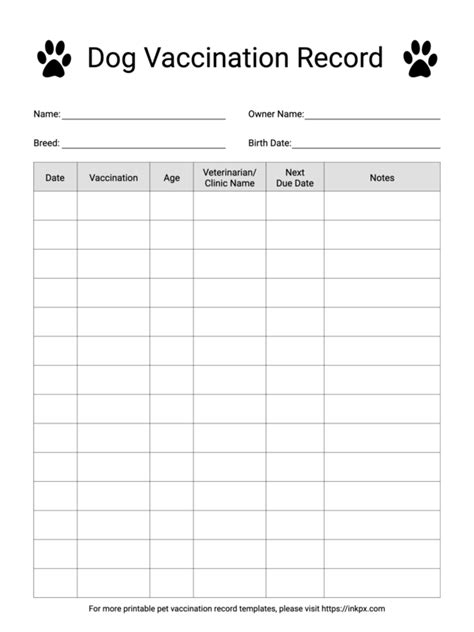 Free Printable Dog Puppy Vaccination Record Templates In Pdf Png And