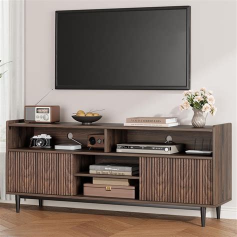 Yusazens Fluted Tv Stand For 70 Inch Tv Boho Entertainment Center With