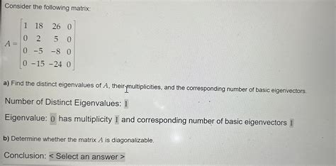 Solved Consider The Following Matrix Chegg