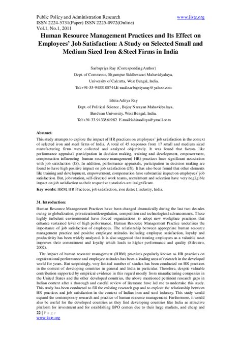 Pdf Human Resource Management Practices And Its Effect On Employeesâ€™ Job Satisfaction A