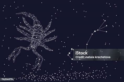 조디악 기호 전갈 자리 점성술 별자리의 상징 수평 배너 엽서 브로셔 페이지 소책자 용 템플릿 과학에 대한 스톡 벡터 아트 및
