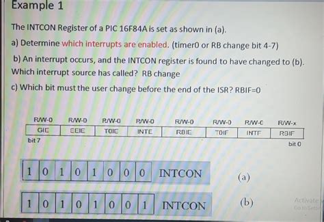Solved Example 1 The Intcon Register Of A Pic 16f84a Is Set