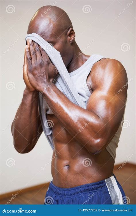 Muscular Man Wiping Sweat After Workout Stock Image Image Of View Muscular 42577259