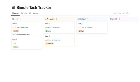 Simple Task Tracker Notion Template