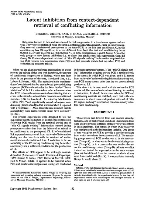 Pdf Latent Inhibition From Context Dependent Retrieval Of Conflicting Information