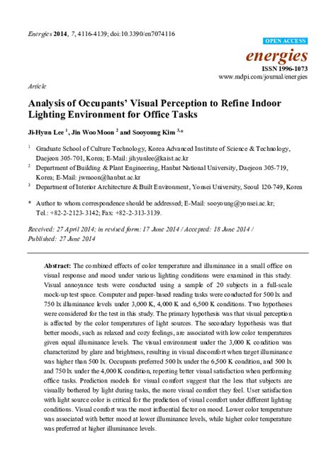 Pdf Analysis Of Occupants Visual Perception To Refine Indoor Lighting Environment For Office