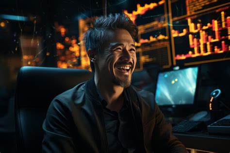 Man Working At Computer Desk Premium Ai Generated Image