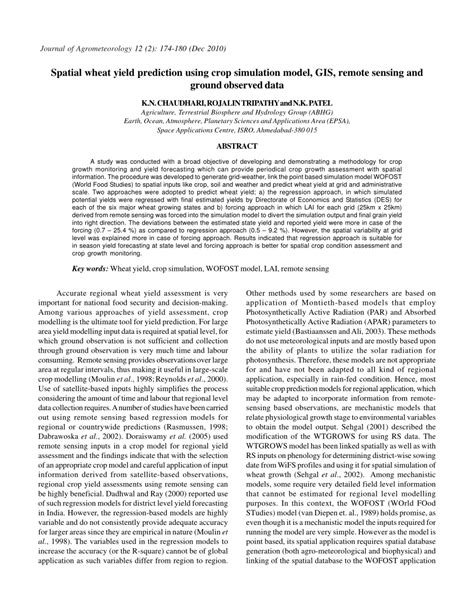 Pdf Spatial Wheat Yield Prediction Using Crop Simulation Model Gis