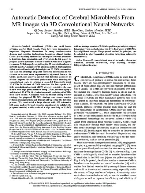 Pdf Automatic Detection Of Cerebral Microbleeds From Mr Images Via 3d Convolutional Neural