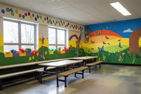 Premium Ai Image Rainbowcolored Mural On The Walls Of Elementary