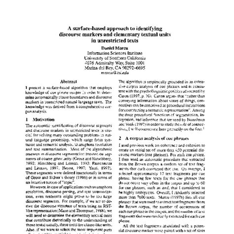 A Surface Based Approach To Identifying Discourse Markers And Elementary Textual Units In