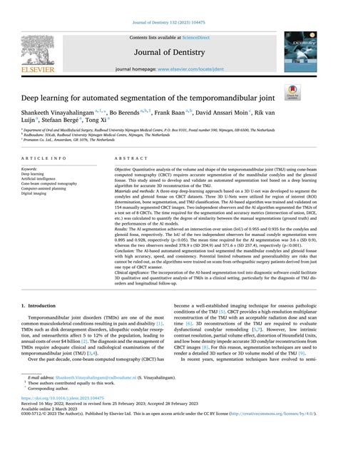 Pdf Deep Learning For Automated Segmentation Of The Temporomandibular Joint