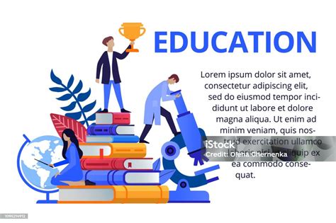 평면 스타일에서 교육 개념입니다 벡터 일러스트 레이 션 사람들이 학습과 지식을 습득 합니다 일정 학생 들의 창의적인 디자인 책에 자세히 현대 벡터 배너 웹사이트 브로셔