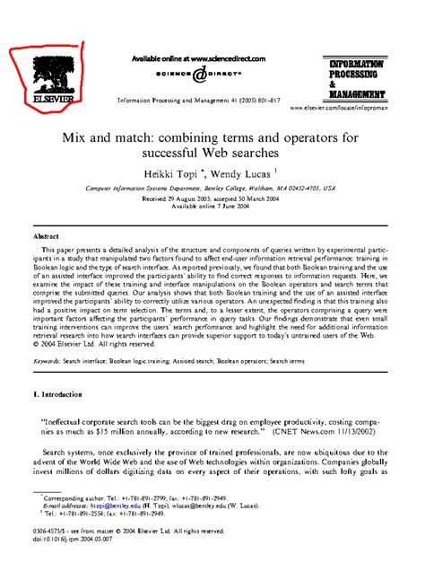 Mix And Match Combining Terms And Operators For Successful Web Searches As Reported Previously