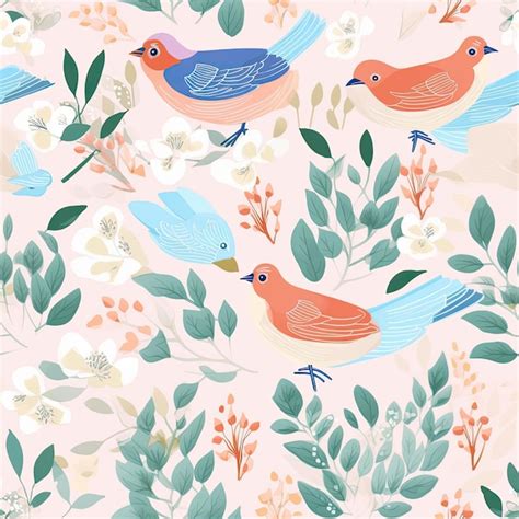 Premium Ai Image Nature Serenade A Calming And Soothing Pattern With Elements Like Birds