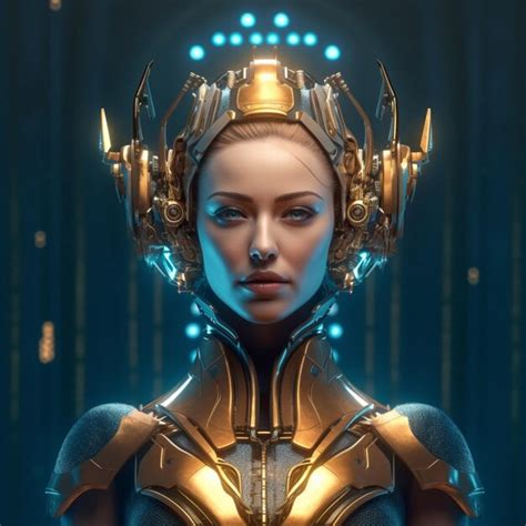 Premium Ai Image Beautiful Futuristic Robotic Woman Head With Gold Headphone Wallpaper Ai