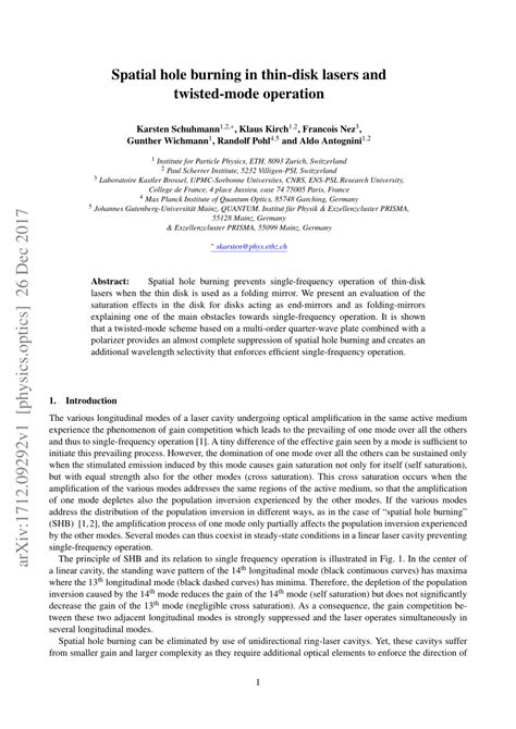 Pdf Spatial Hole Burning In Thin Disk Lasers And Twisted Mode Operation