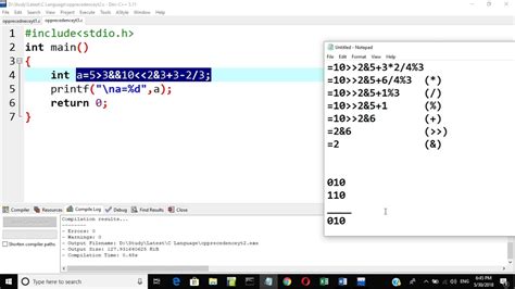 Operator Precedence And Associativity C Language Youtube