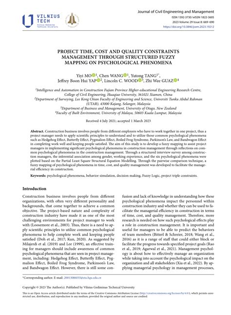 Pdf Project Time Cost And Quality Constraints Management Through Structured Fuzzy Mapping On