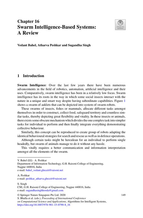 Pdf Swarm Intelligence Based Systems A Review