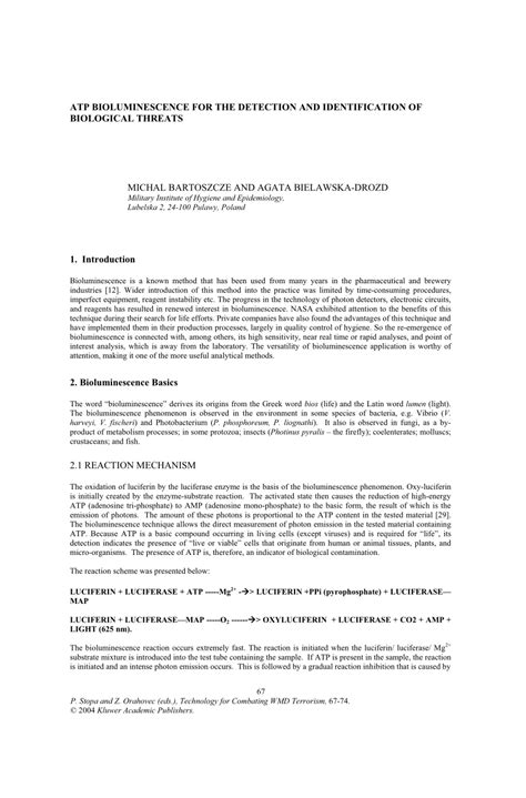 Pdf Bioluminescence Atp In The Biological Threats Detection And Identification