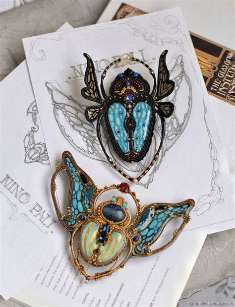 Брошь жук Глазастый с лазуритом и цитрином в интернет магазине на Ярмарке Мастеров Брошь