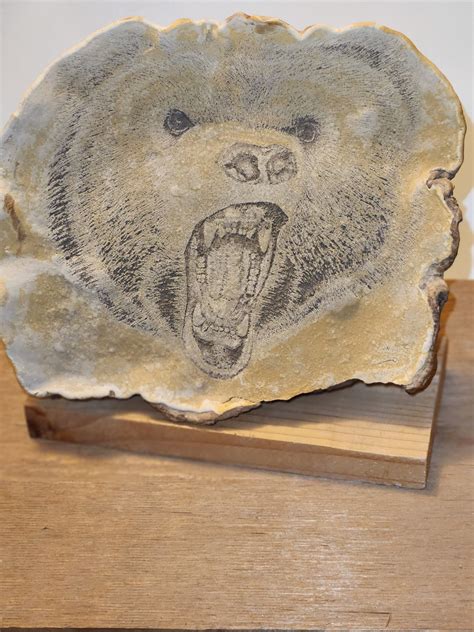 Native American Style Scrimshaw Bear On Fungus Artist Conk Etsy