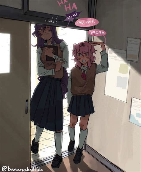 Two Anime Girls Standing In Front Of A Door