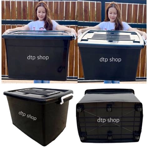 กล่องพลาสติกมีล้อ 100 ลิตร สีดำ6ล้อ ลังพลาสติก กล่องเก็บของ Shopee Thailand