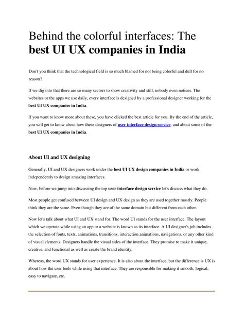 Ppt Behind The Colorful Interfaces The Best Ui Ux Companies In India Powerpoint