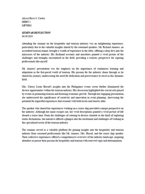 Mpthm Seminar Reflection Pdf