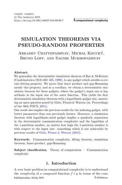 pdf simulation theorems via pseudo random properties
