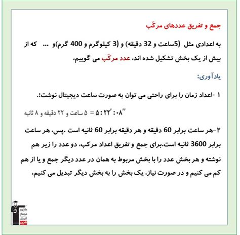 جمع و تفریق اعداد مرکب درسنامه ریاضی پنجم فاطمه حلاجیان