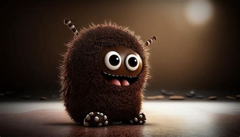 Premium Photo A Fuzzy Brown Fuzzy Monster With Big Eyes Sits On A