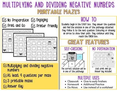 Multiplying And Dividing Negative Numbers Fun Maze Activity Worksheets