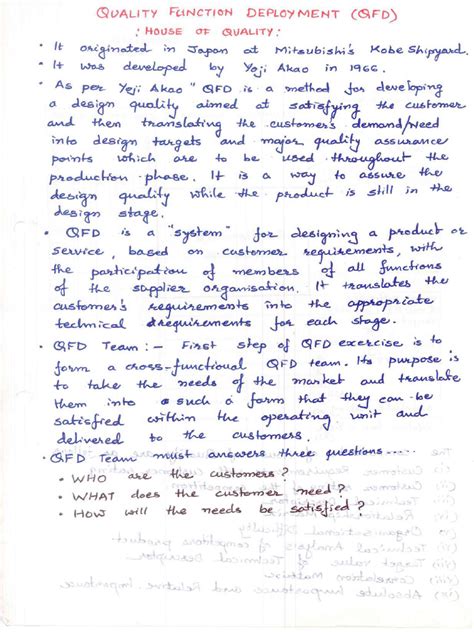 Qfd Notes With Example 1 Pdf