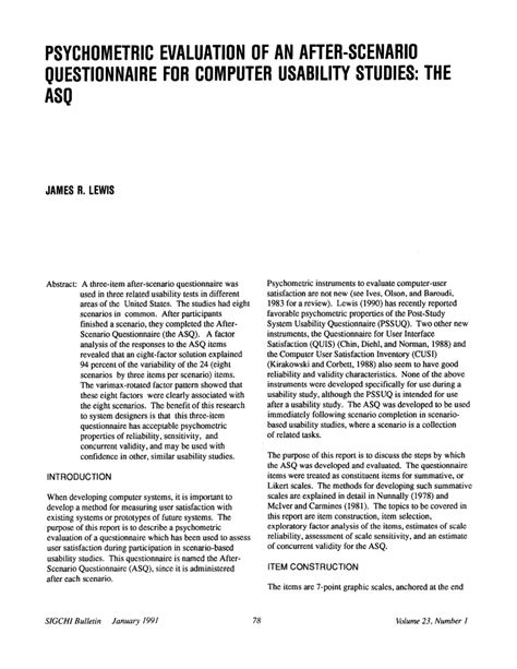 Pdf Psychometric Evaluation Of An After Scenario Questionnaire For