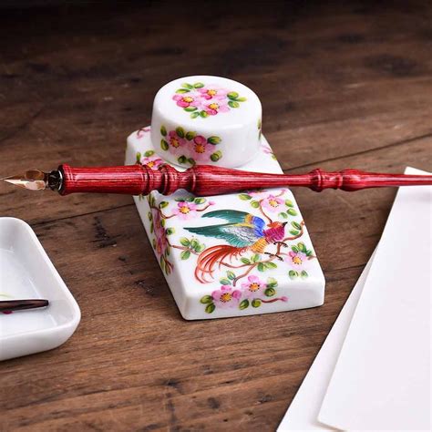 Inkwell Pen Rests And Nib Boxes Made Of Pewter Glass And Porcelain