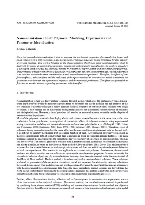 nanoindentation of soft polymers modeling experiments and parameter identification