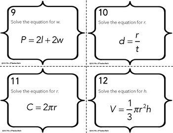 Literal Equations Task Cards By Mrs E Teaches Math TpT