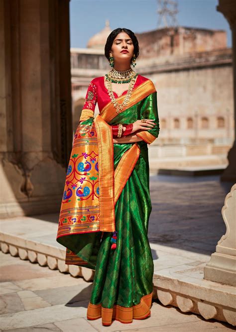 Shimmer Green Paithani Saree With Golden Border Sunasa
