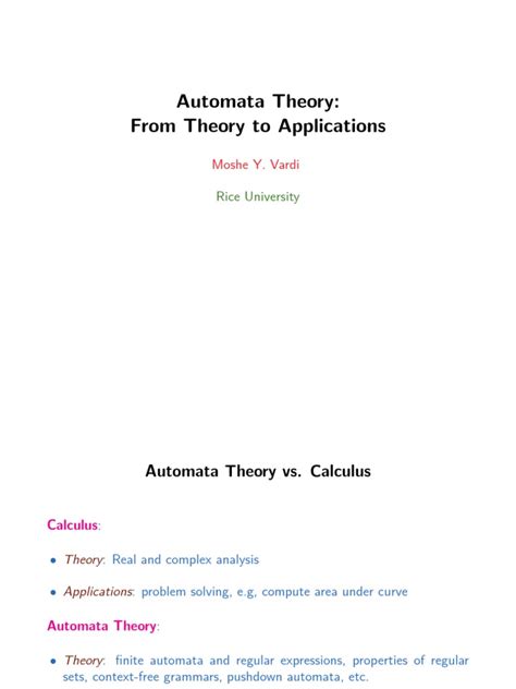 Automata Theory Applications Pdf Theoretical Computer Science