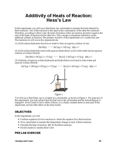Hesss Law Experimentdocx Chemistry With Vernier 18 Additivity Of